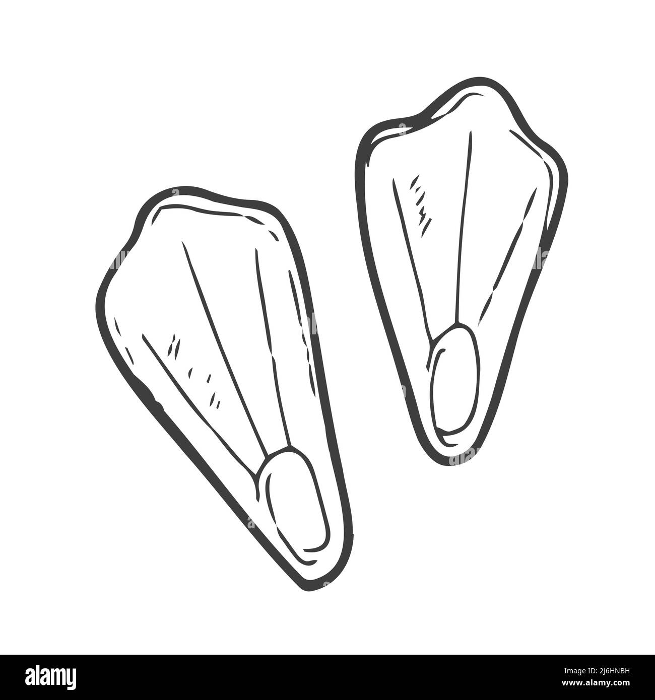 Diving flippers doodle style. Fins hand drawn isolated vector ...
