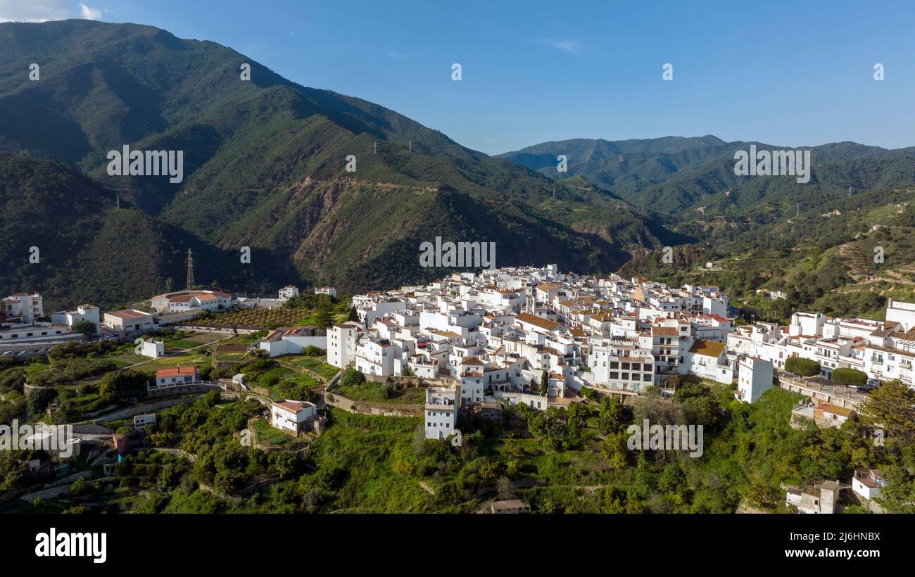 aerial view of the beautiful village of Istan in the province of Malaga ...