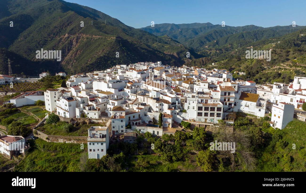 aerial view of the beautiful village of Istan in the province of Malaga ...