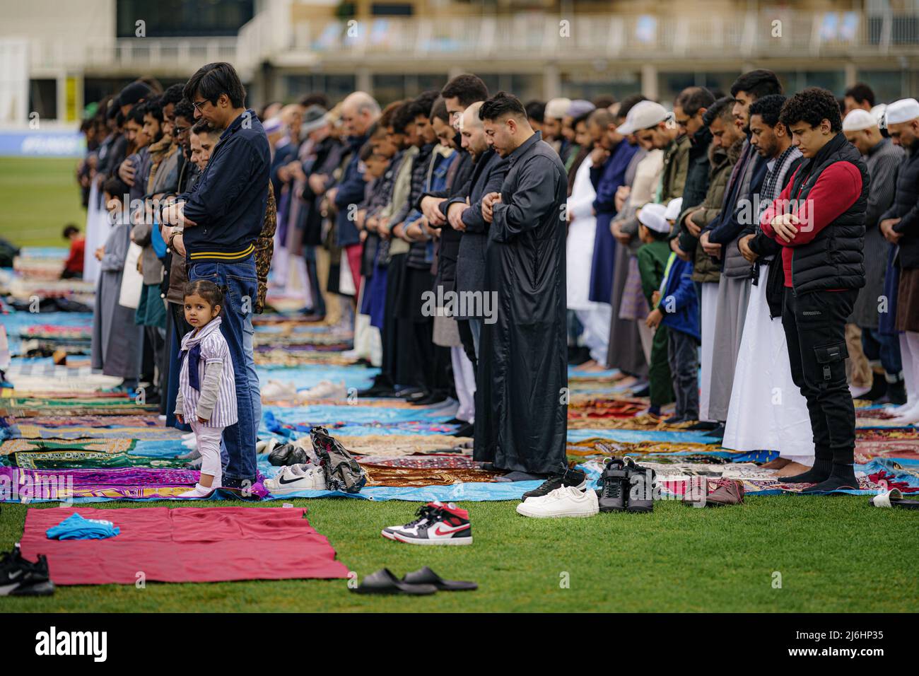 People take part in Eid Prayer during Sunnah as they pray outdoors at ...