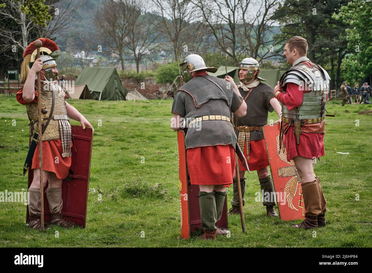 A group of legionaries from the Legion VIII Augusta re-enactment group ...