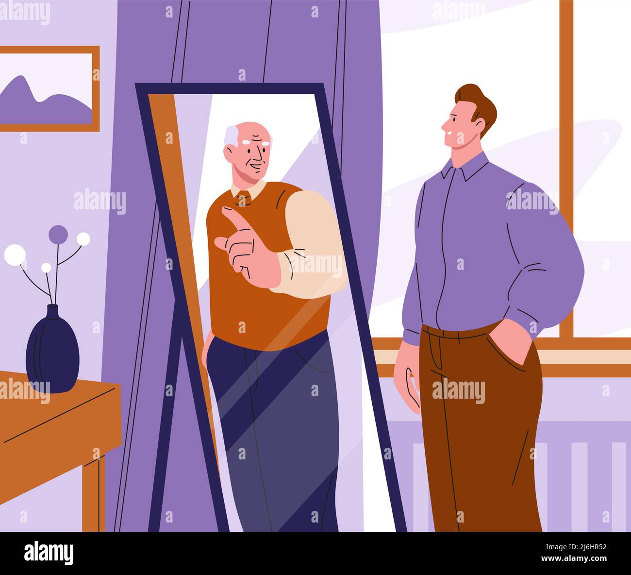 Senior looking at reflection in mirror Stock Vector Images - Alamy