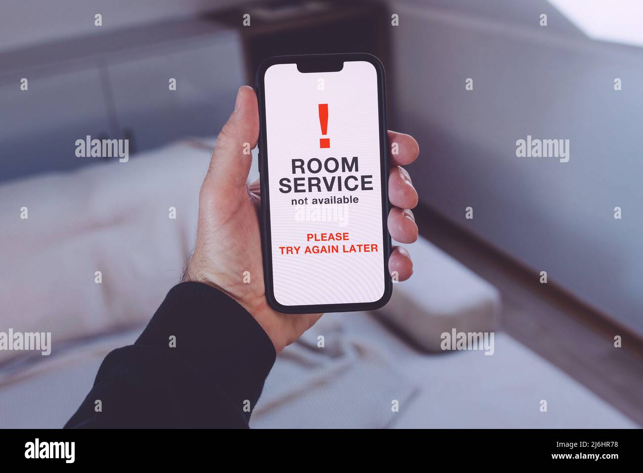 Room service not available message on mobile smartphone, selective ...