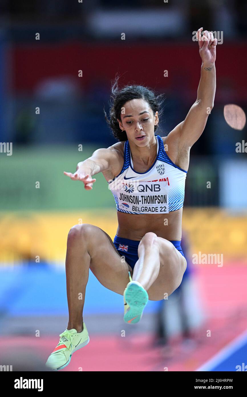Katarina Johnson-Thompson participating in the Belgrade 2022 World Indoor Championships in the ...