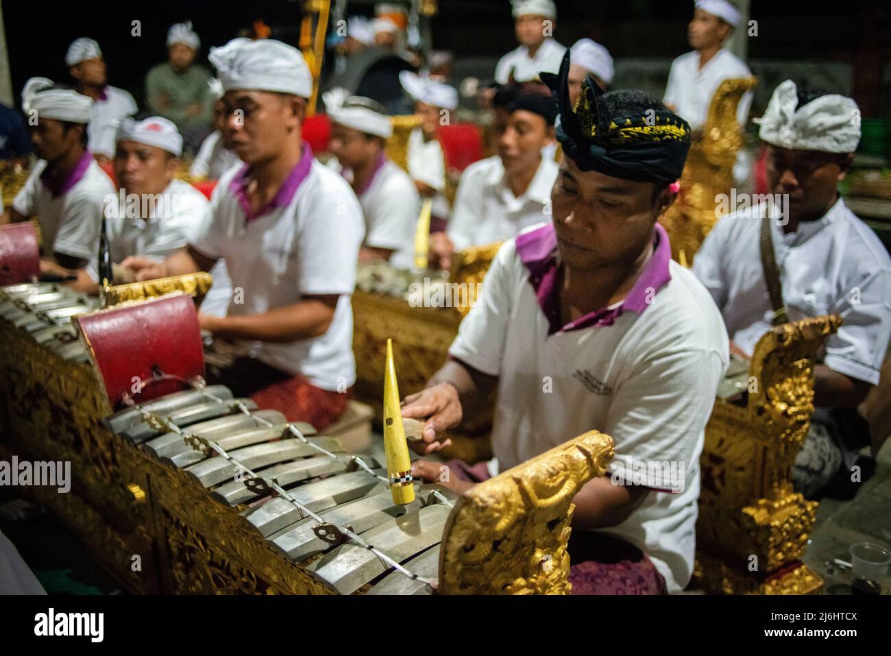 Balinese Hindu religious ceremony and dances in the village temple near ...