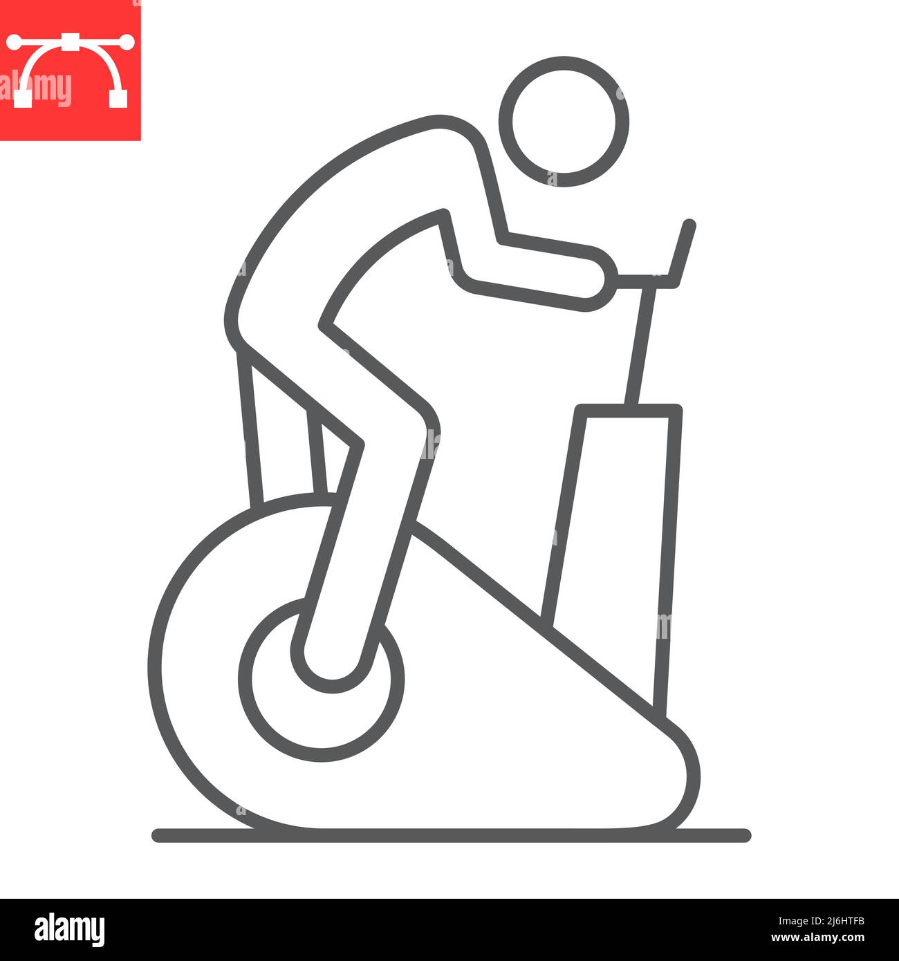 Person riding exercise bike line icon, fitness and sport, exercise bike ...