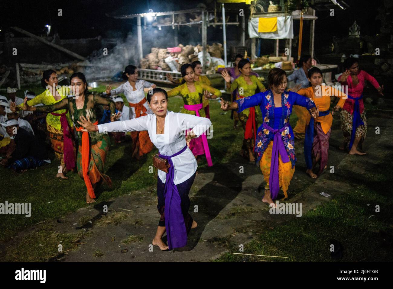 Balinese Hindu religious ceremony and dances in the village temple near ...
