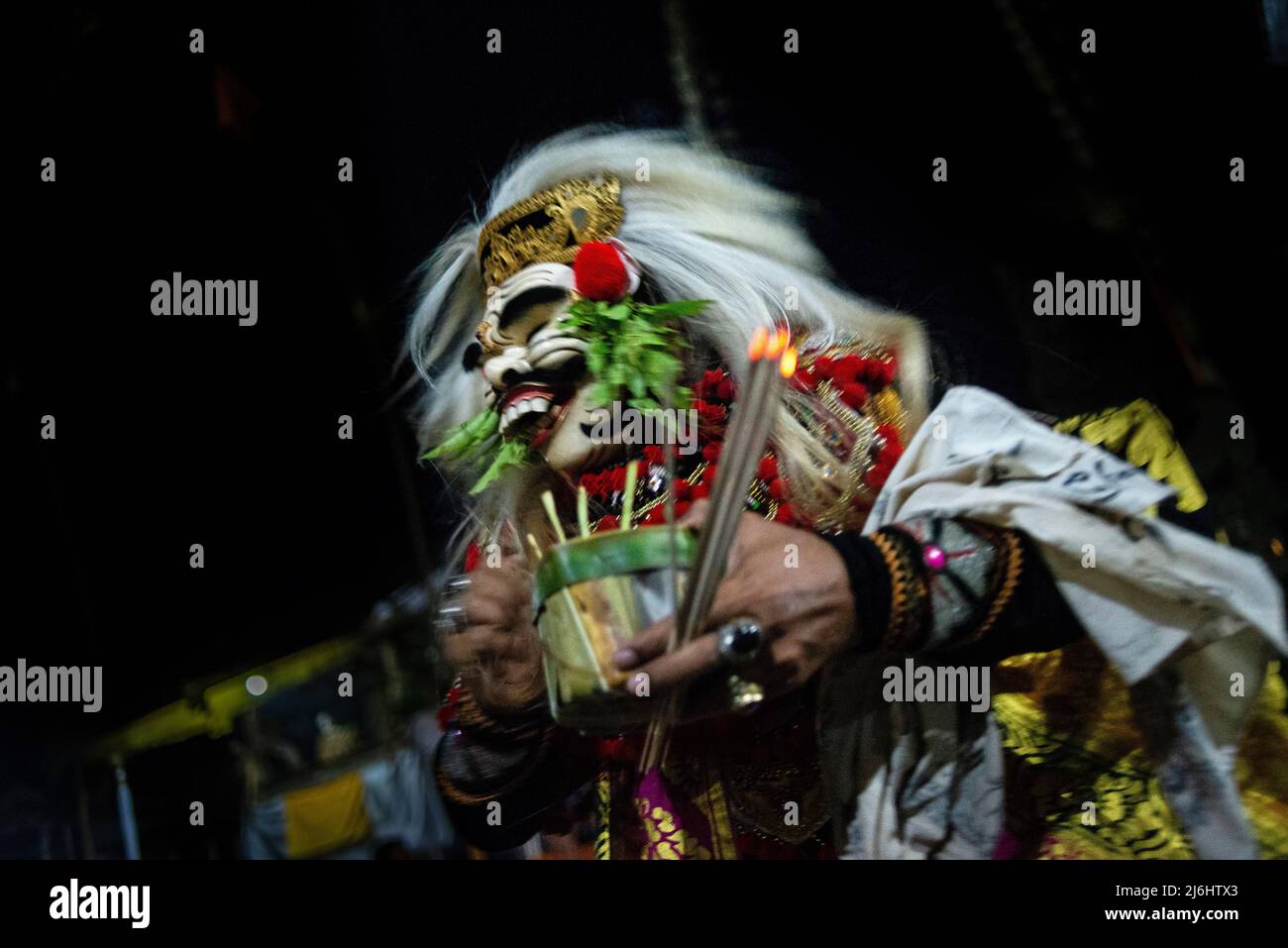 Balinese Hindu religious ceremony and dances in the village temple near ...