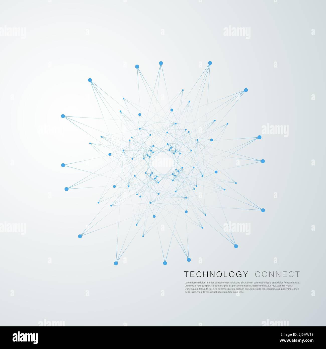 Abstract molecular compound of gray color with dots and lines. Chemical ...
