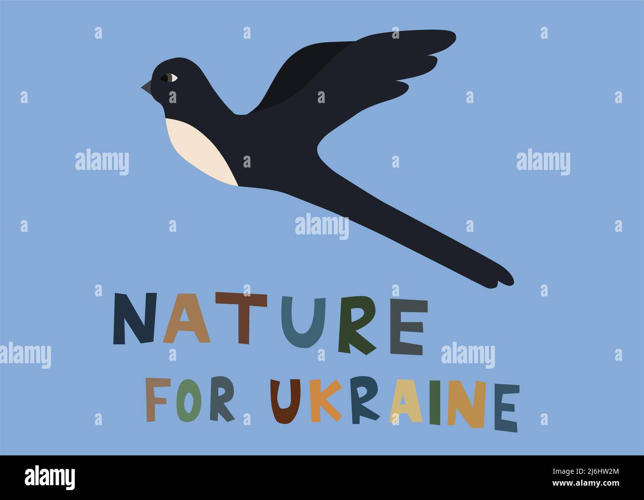 illustration of bird near nature for ukraine lettering on blue,stock ...