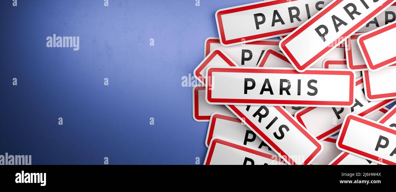 Multiple Paris city-limit signs on a heap. Paris is the capital of ...