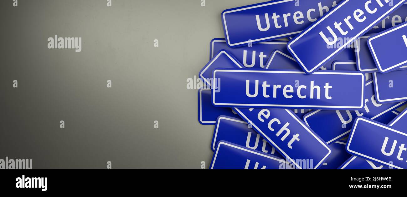 Multiple Utrecht city limit signs on a heap. Utrecht is the fourth ...