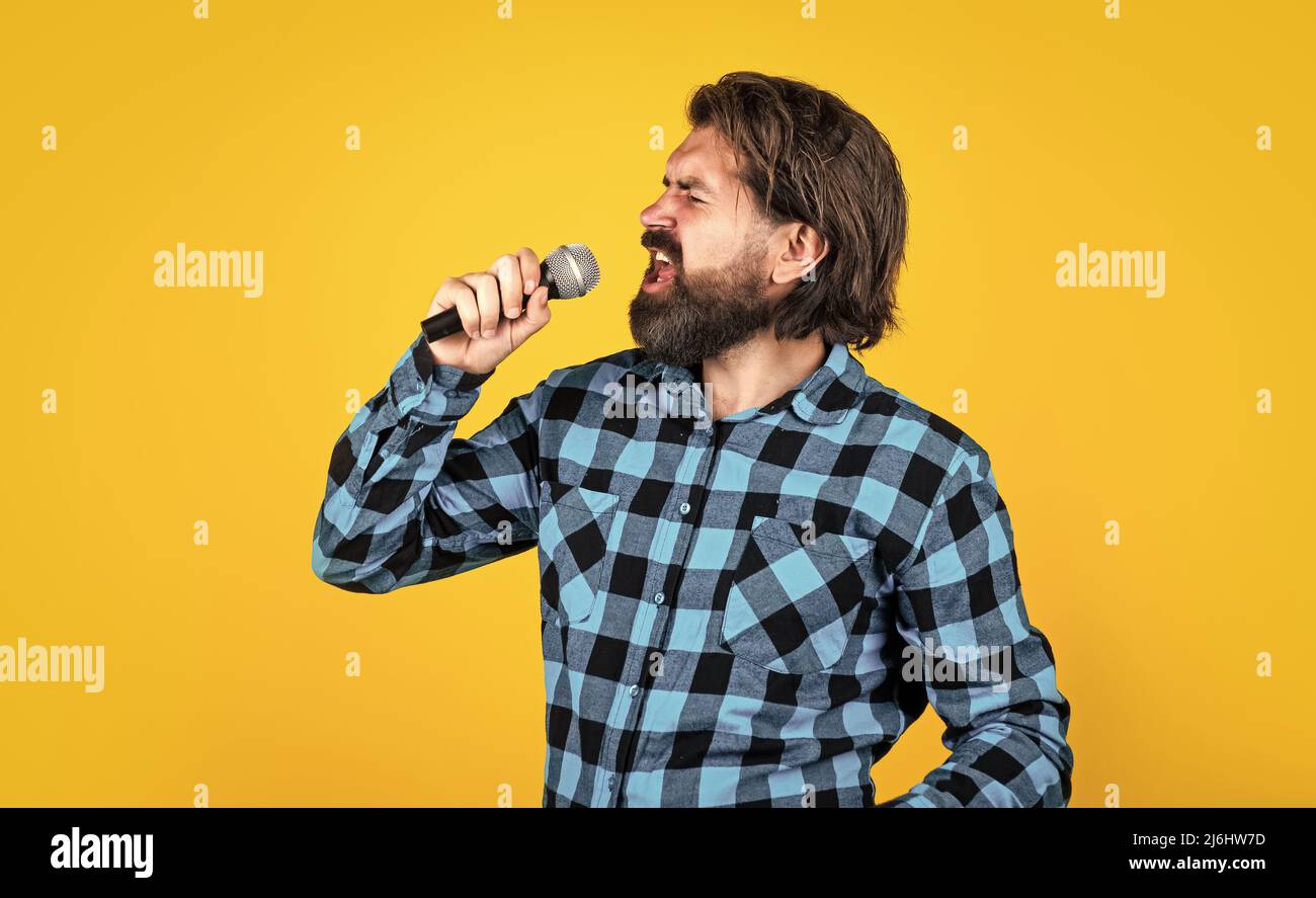 Born to rock. mature singer sing song. masculinity and charisma. having ...