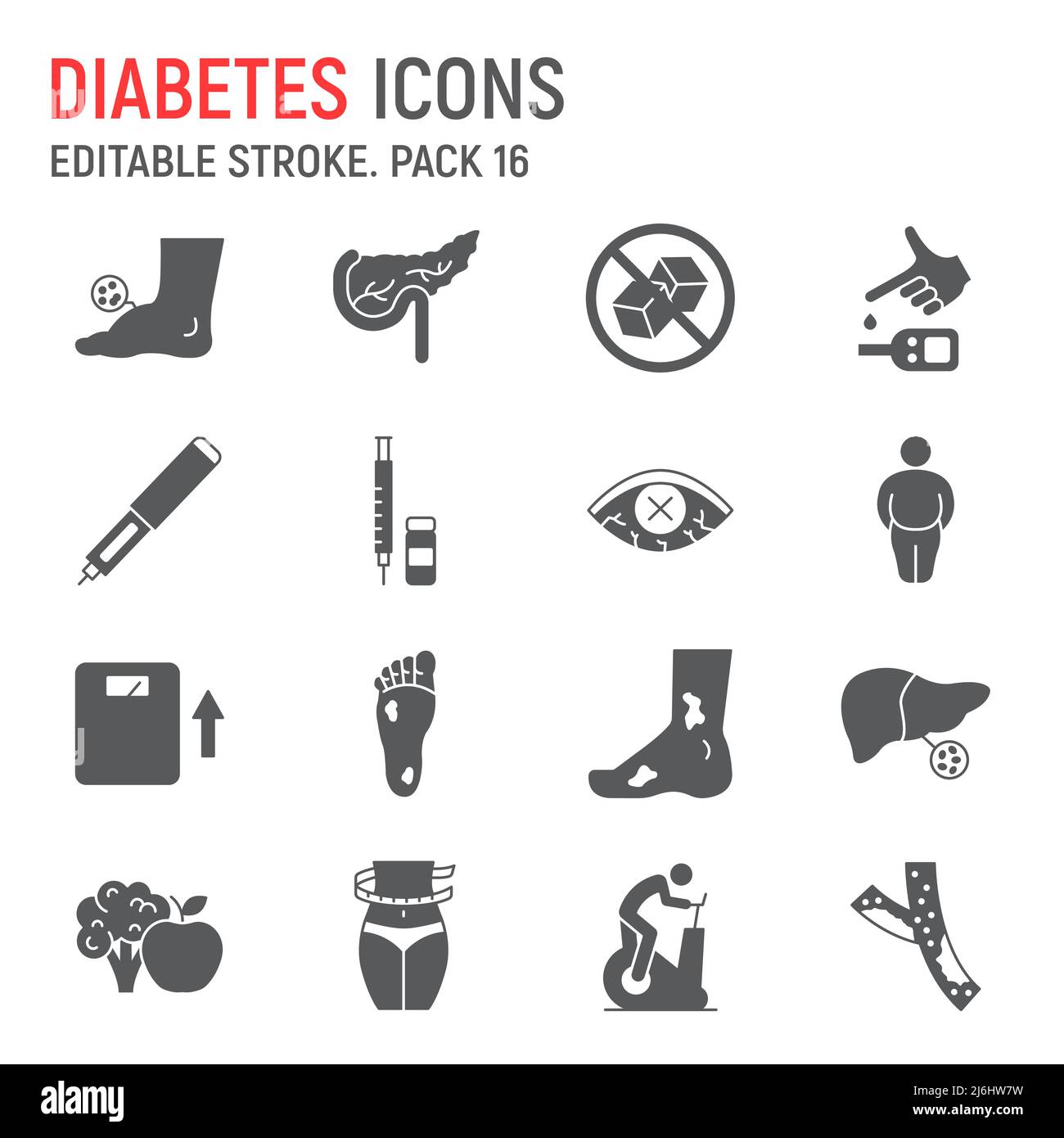 Diabetes Disease Line Icon Set Diabetic Collection Vector Graphics