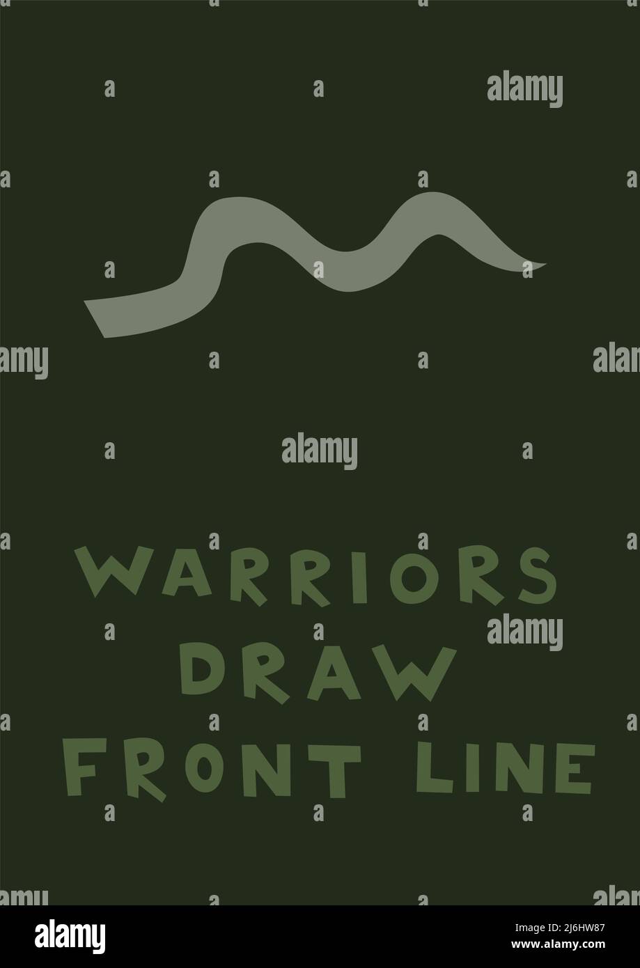 warriors draw front line lettering on dark green, defense concept,stock ...