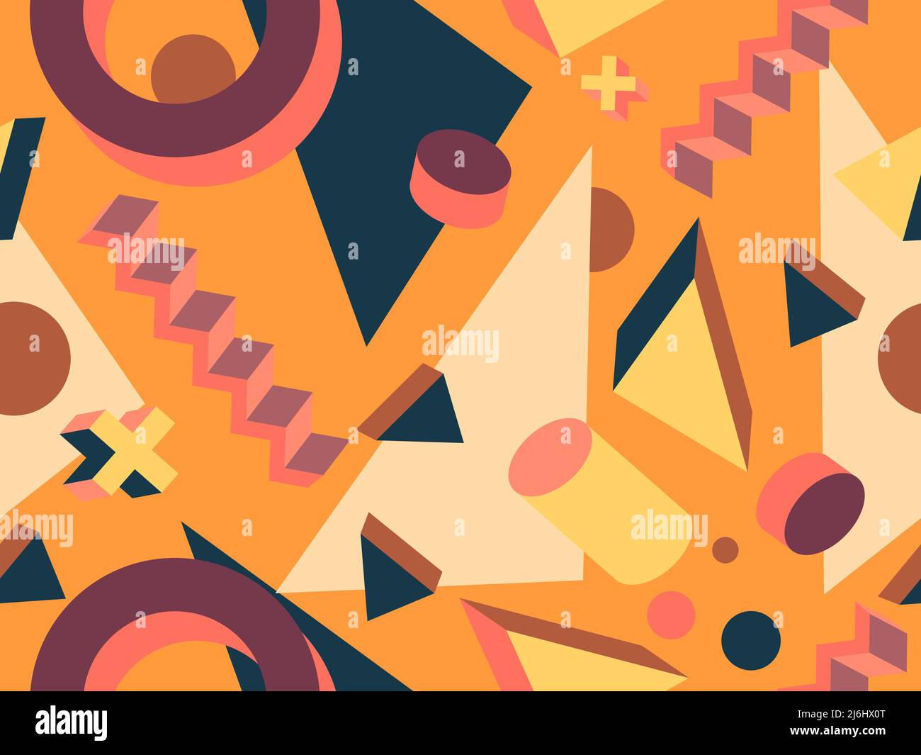 3d isometric geometric shapes seamless pattern. Memphis geometry ...