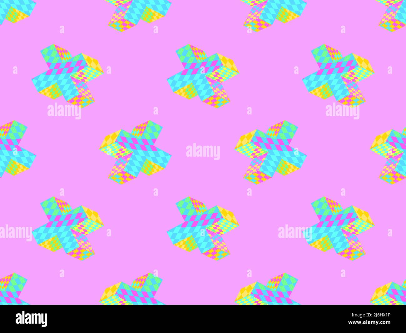 Seamless pattern with isometric 3d cross with an abstract checkered ...