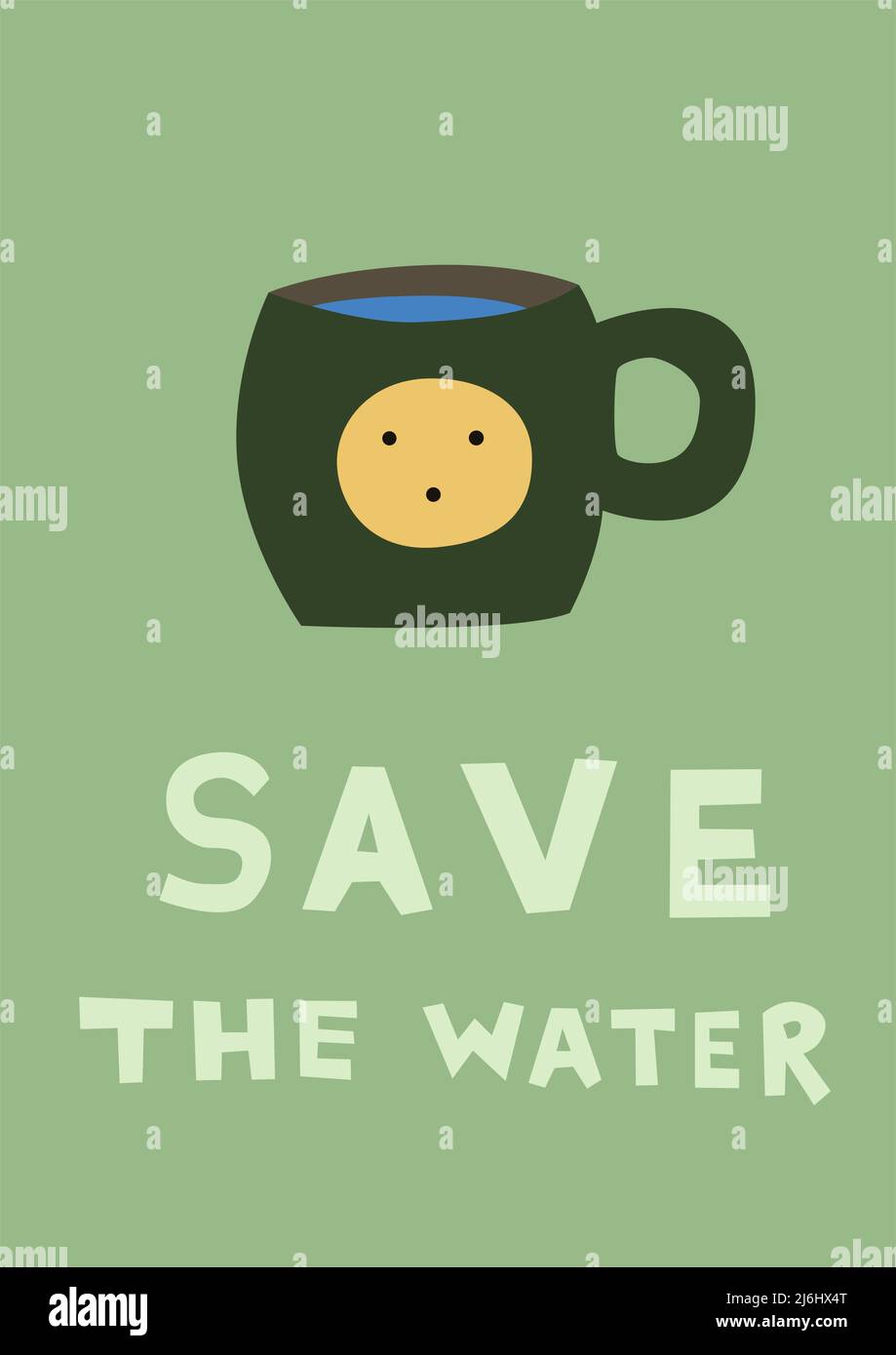 illustration of cup near save the water lettering on green,stock ...