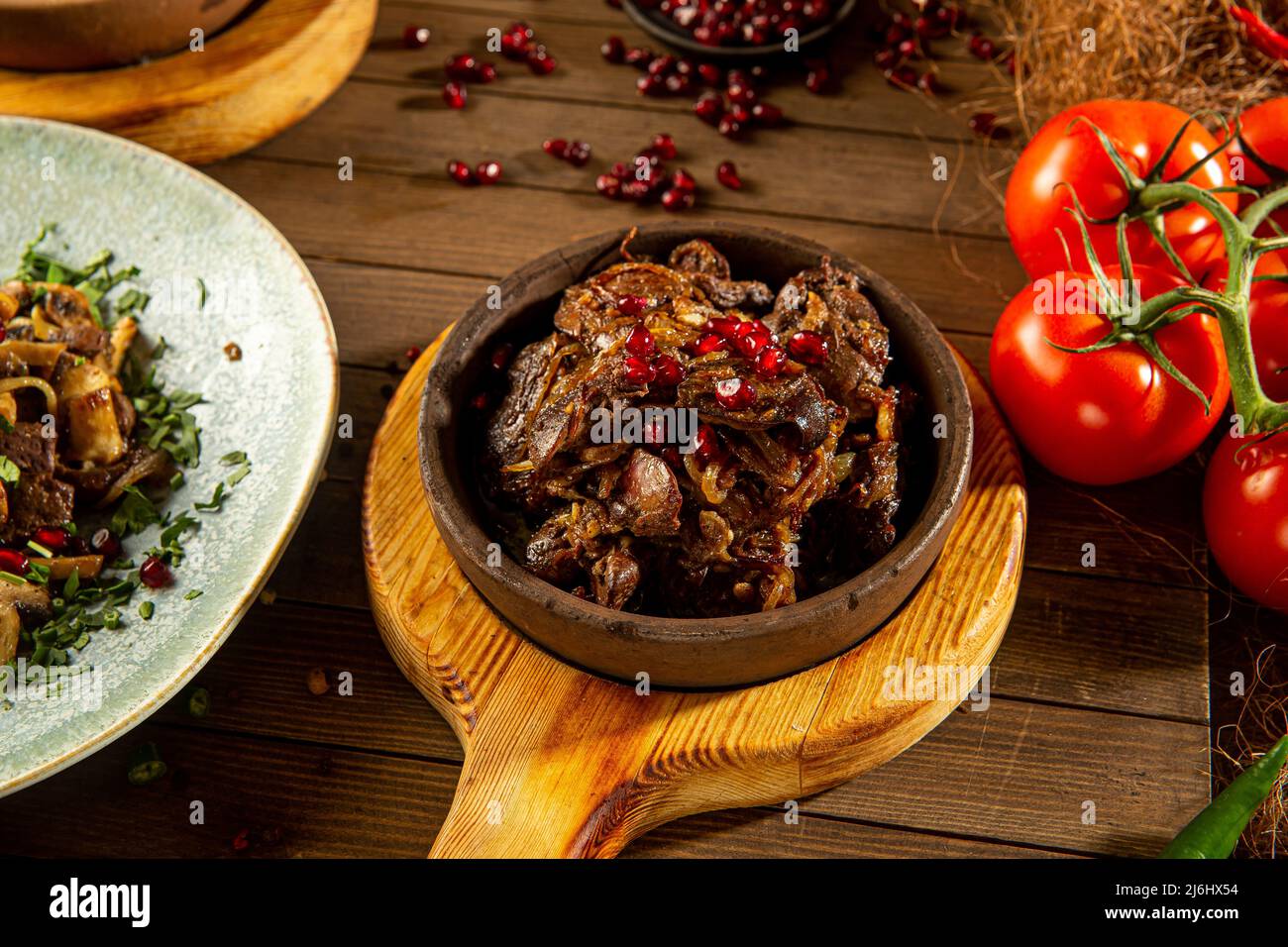 Georgian dish jigari with lamb liver and hearts Stock Photo - Alamy