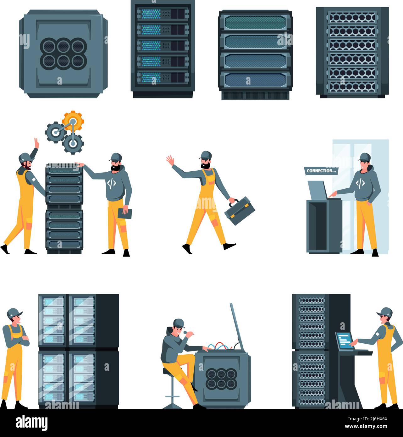 Datacenter workers. Workers repairing servers web engineers garish ...