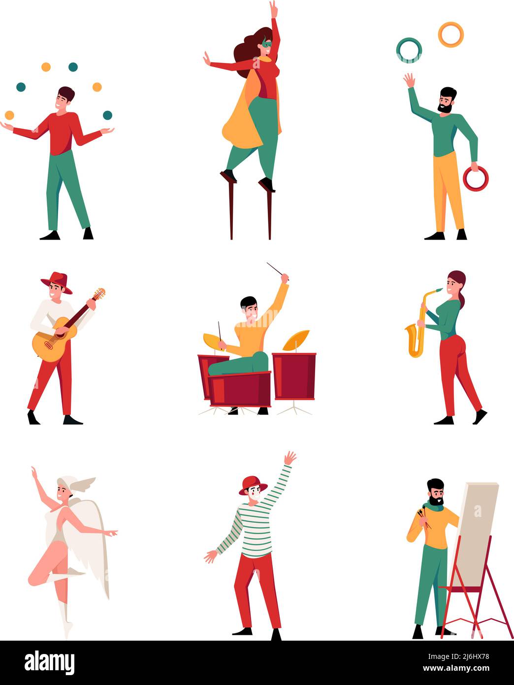 Urban festival. Outdoor characters on street performance dancers ...