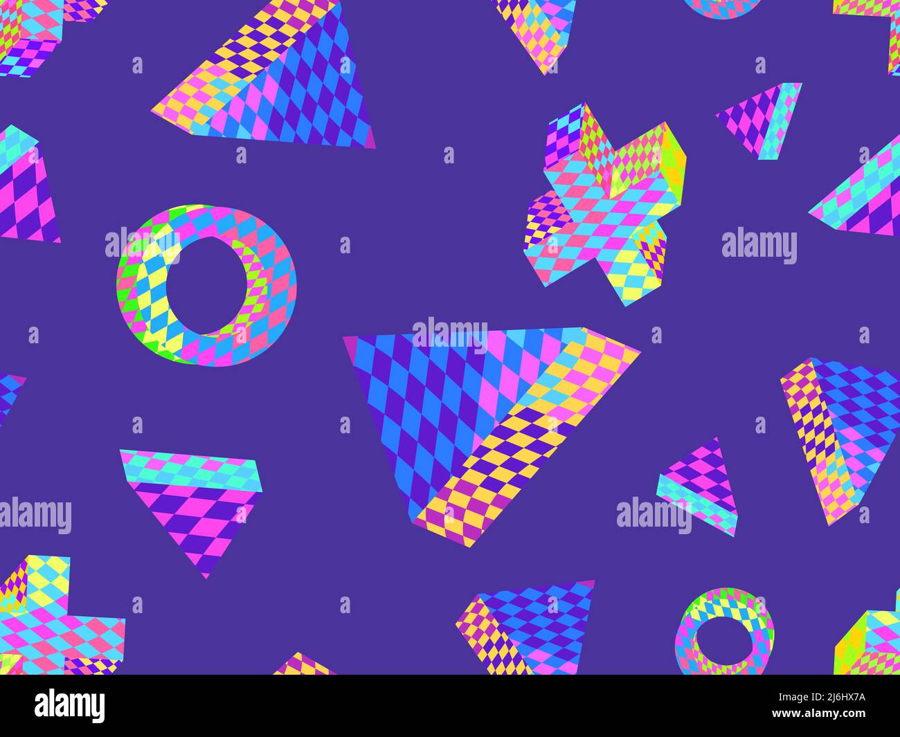Seamless pattern with 3d objects with an abstract checkered pattern in ...