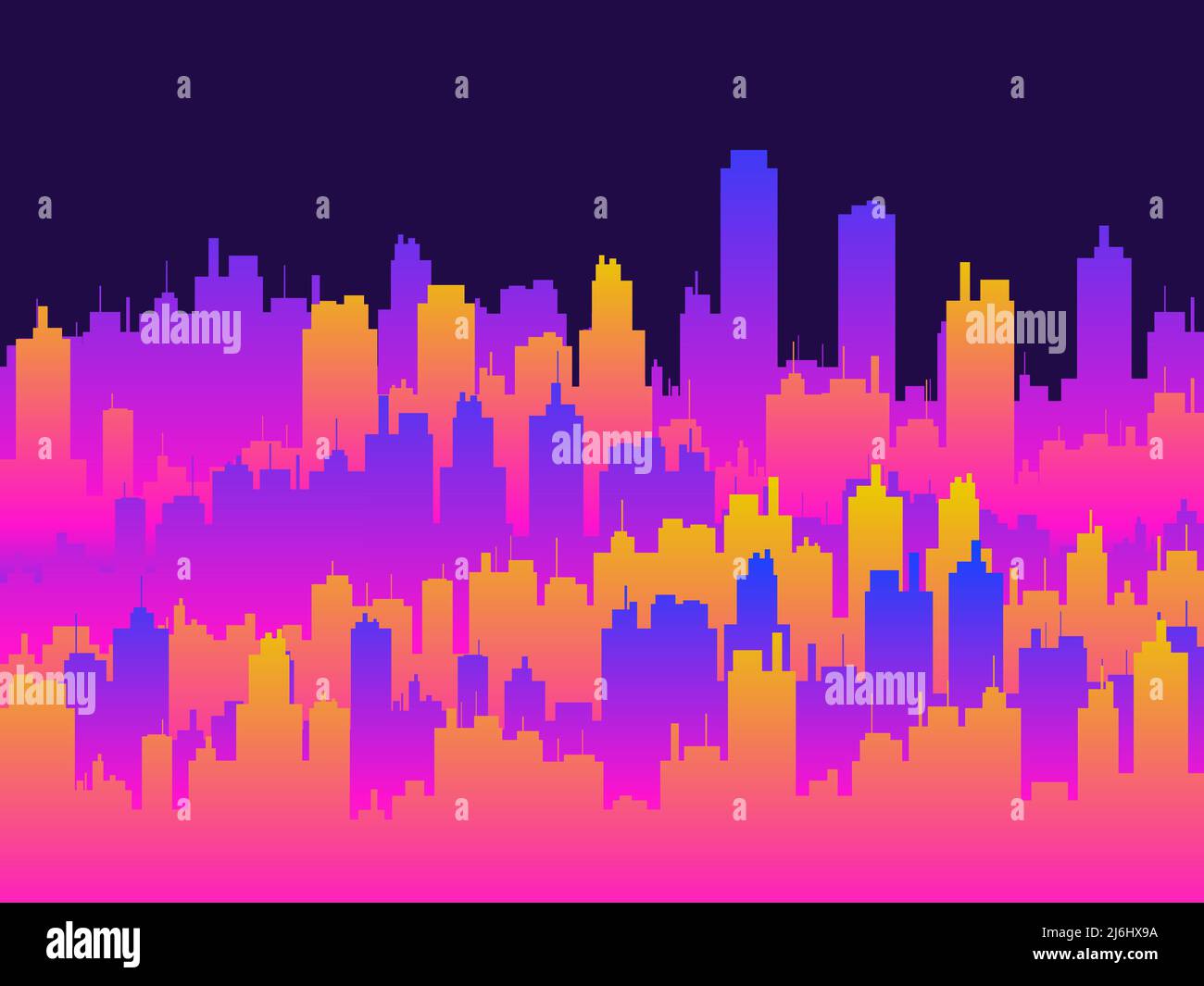 Gradient outline of the city on a dark background. Horizontal panorama ...