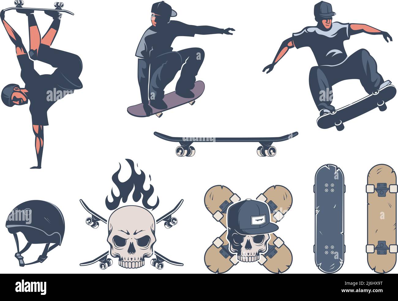 Skateboard badges. Monochrome pictures with skate action extreme ...