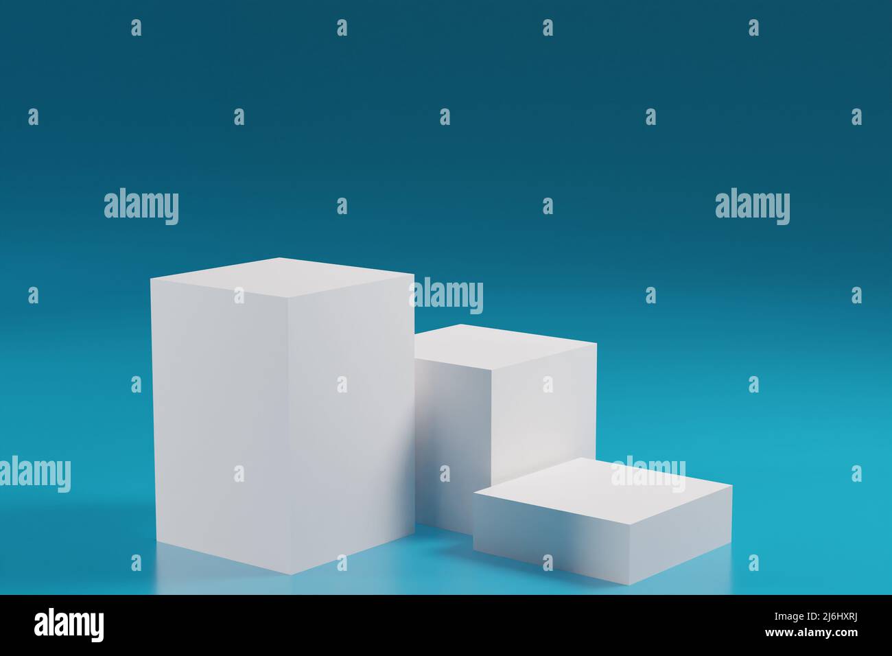 3d rendering Three white cube podium for product display. scene with ...