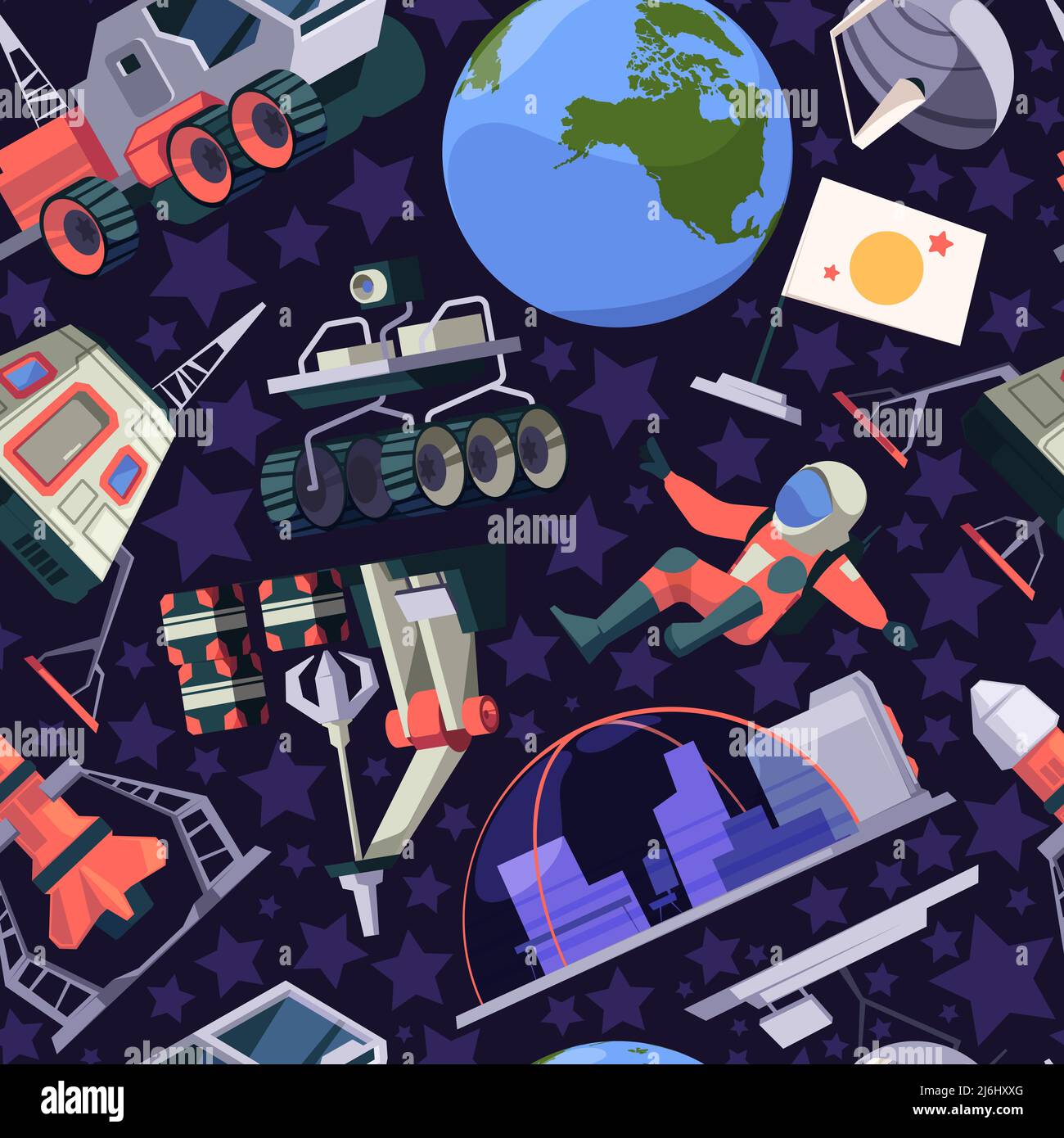 Space pattern. Universe stars astronauts spacecraft moon rover space ...