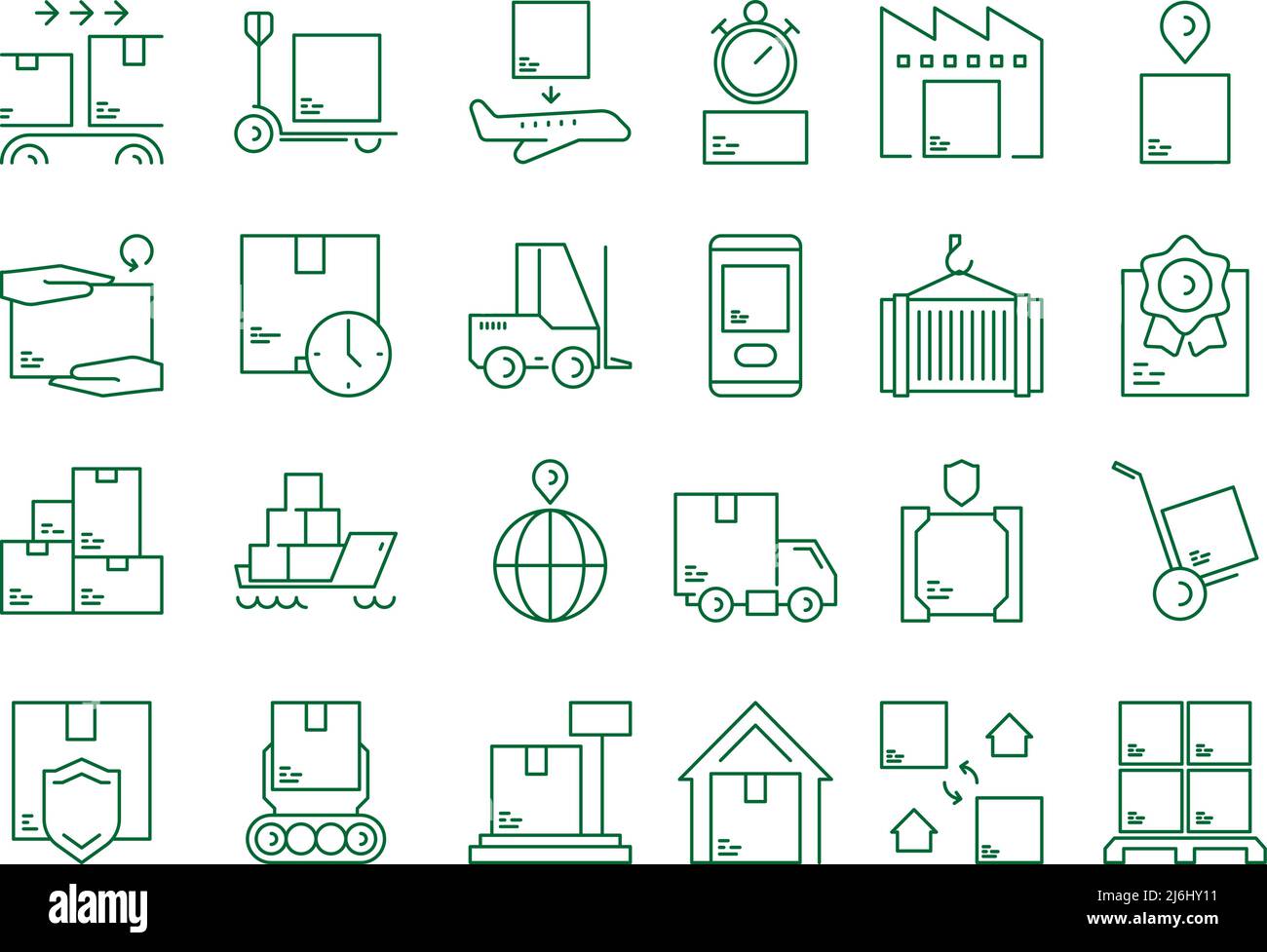Storage symbols. Logistic delivery icons warehouse packages garish ...