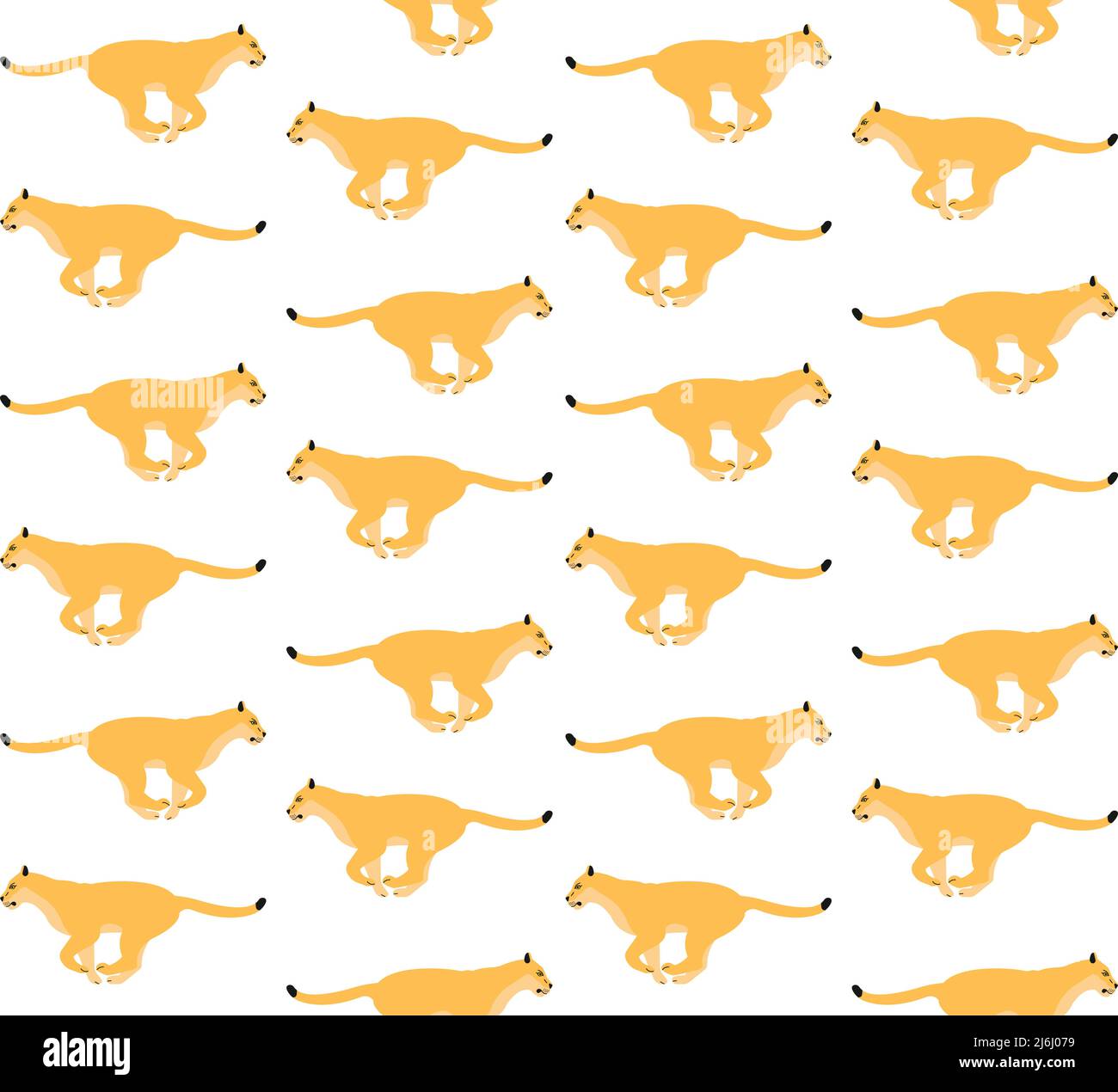 Vector seamless pattern of flat running lioness isolated on white ...