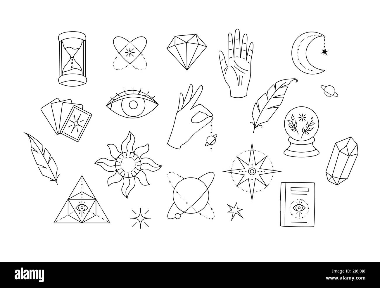 Esoteric elements collection. Magic icons minimalistic symbols, planets ...