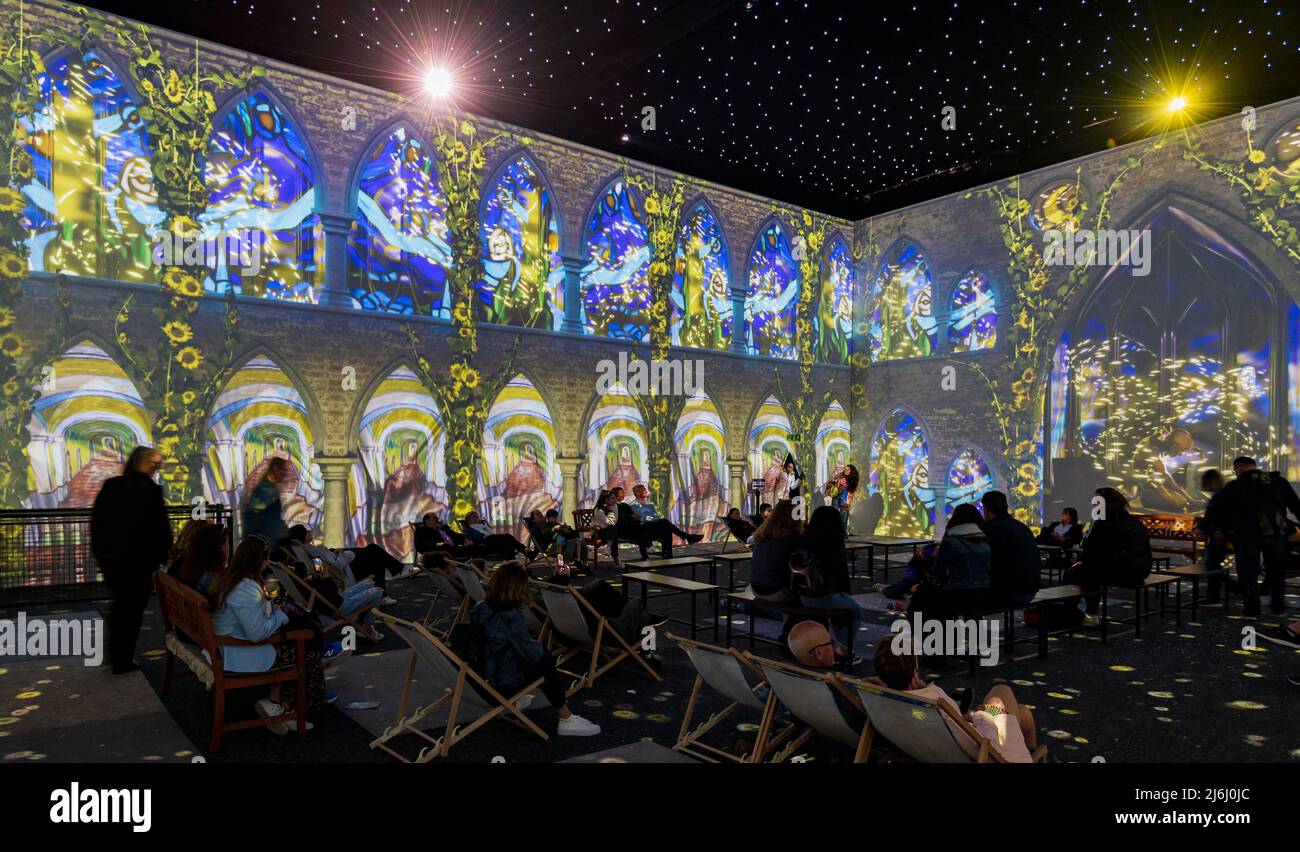 London, UK. 30 Apr 2022. Audience watching 360-degree screen at at Van ...