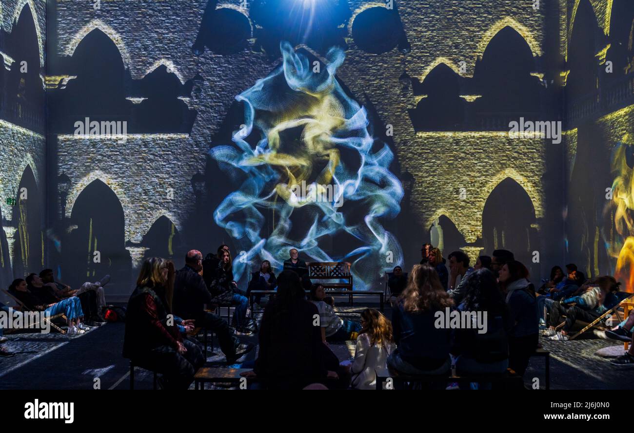 London, UK. 30 Apr 2022. Audience watching 360-degree screen at at Van ...