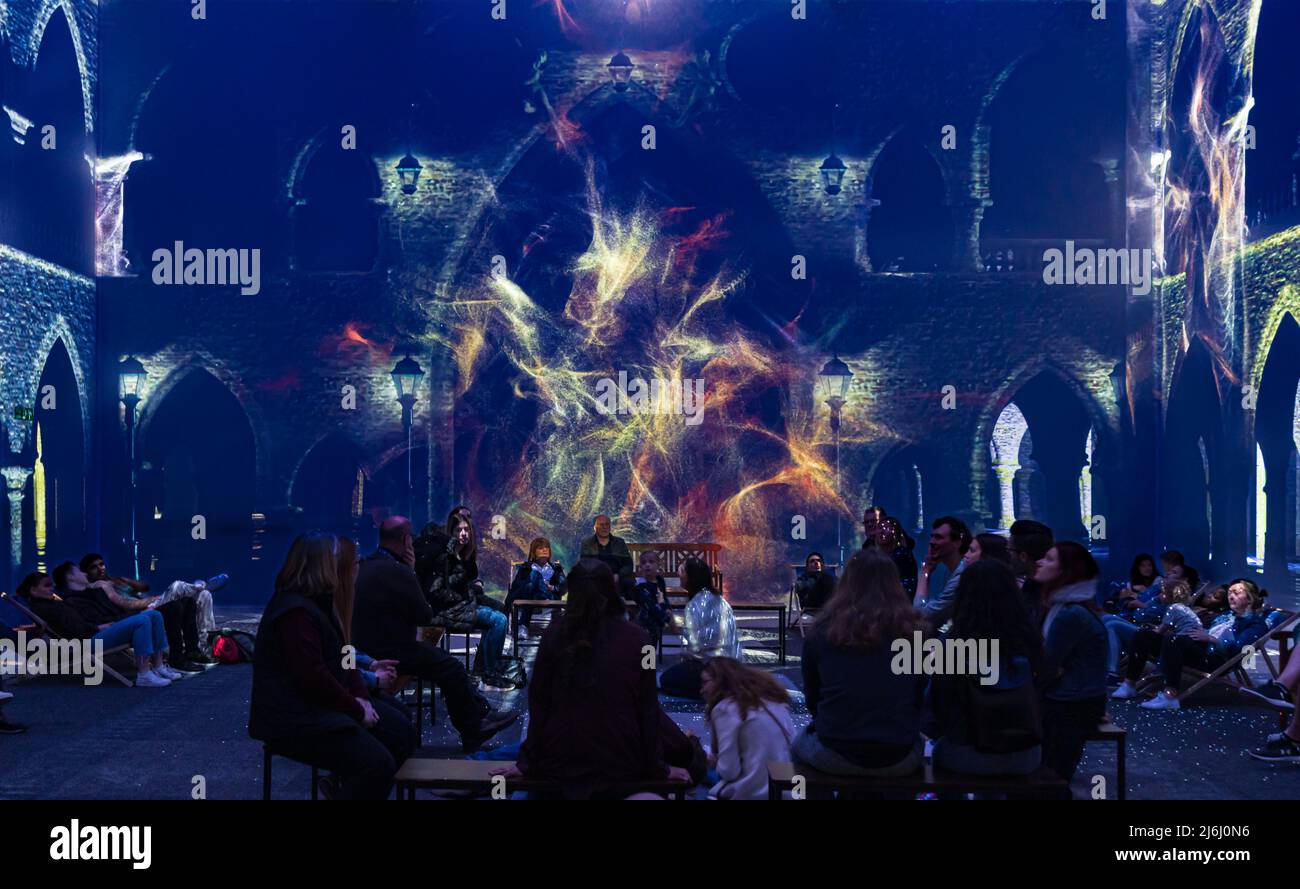 London, UK. 30 Apr 2022. Audience watching 360-degree screen at at Van ...