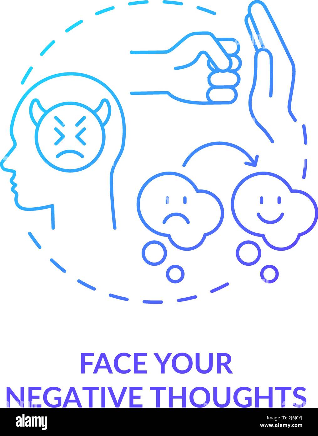 Face negative thoughts blue gradient concept icon Stock Vector Image ...