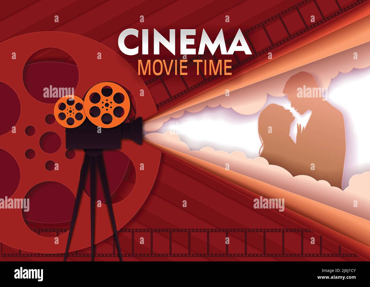 Cinema movie time vector paper cut poster template Stock Vector Image ...