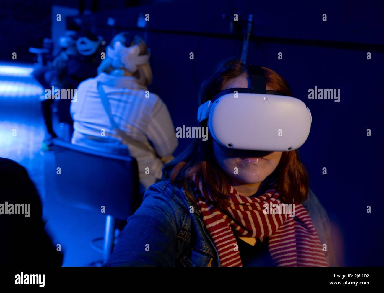London, UK. 30 Apr 2022. Virtual Reality tour. Visitors wearing VR ...