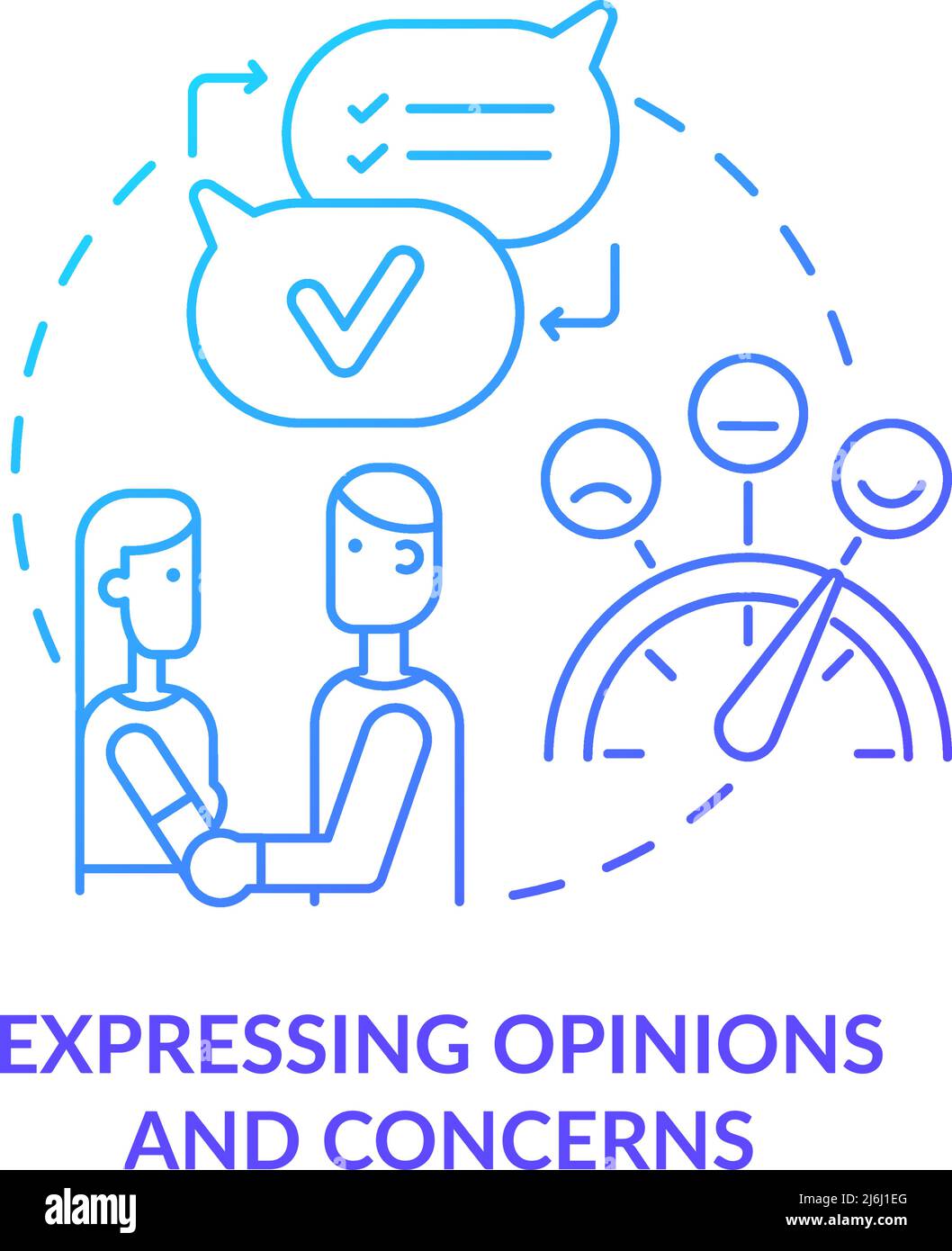 Expressing opinions and concerns blue gradient concept icon Stock ...
