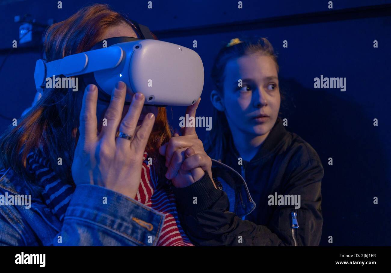 London, UK. 30 Apr 2022. Virtual Reality tour. Visitors wearing VR ...