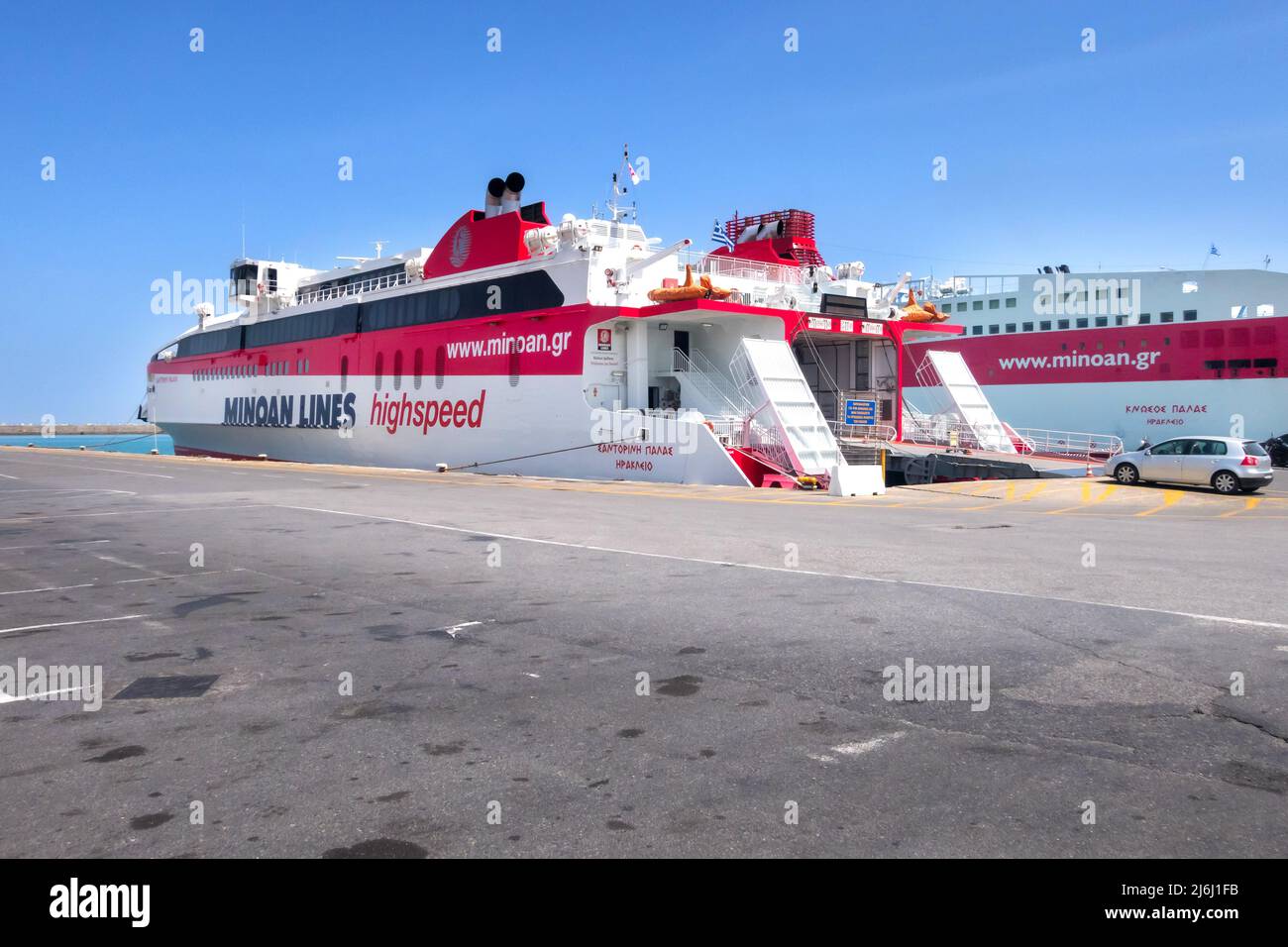 Heraklion, Greece - April 27, 2019: Crete island port and Minoan Lines ...