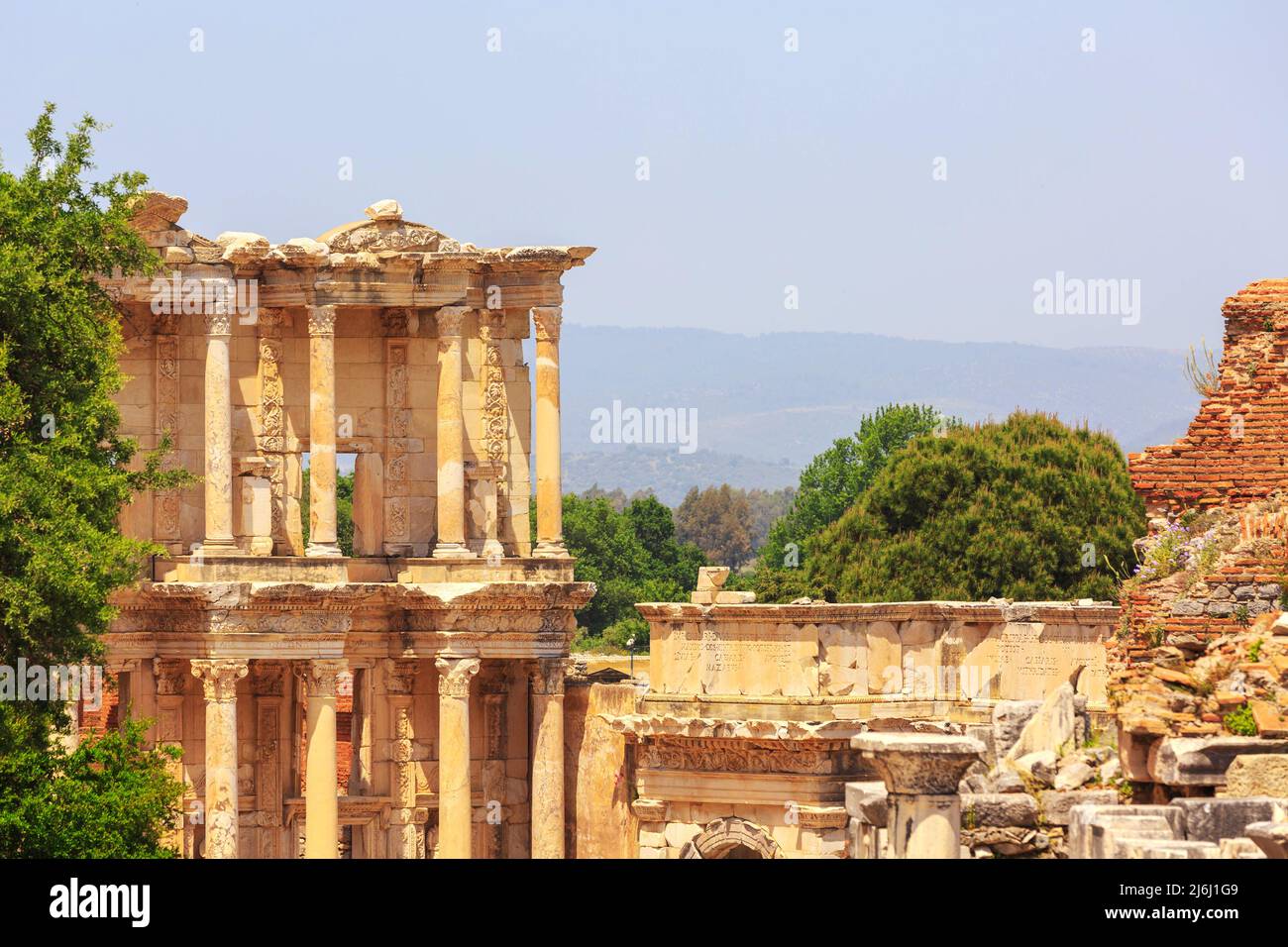 Celsus Library close-up details view in Ephesus, Efes, Turkey Stock ...