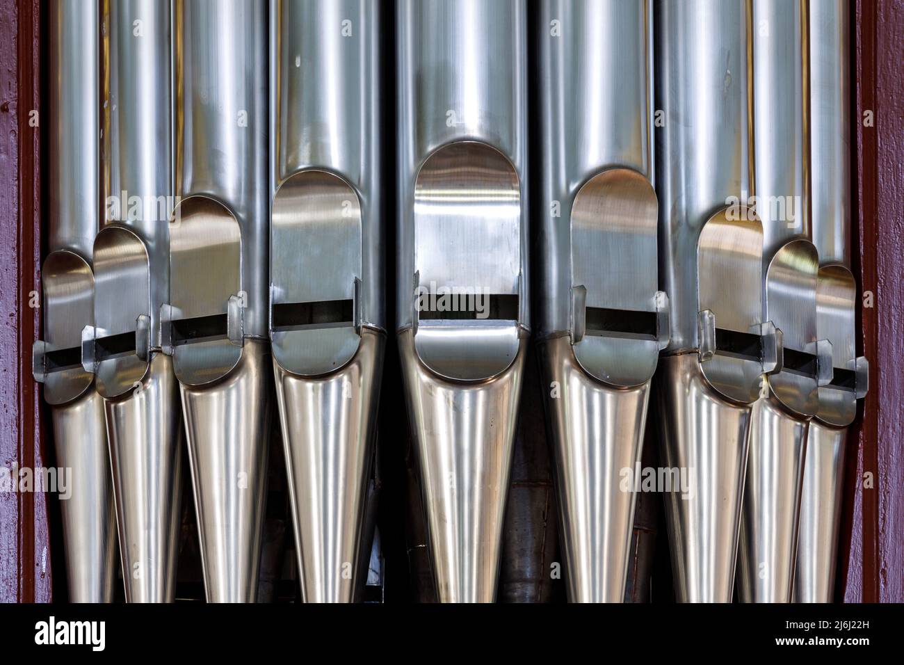 Old metal organ pipes in a church Stock Photo - Alamy