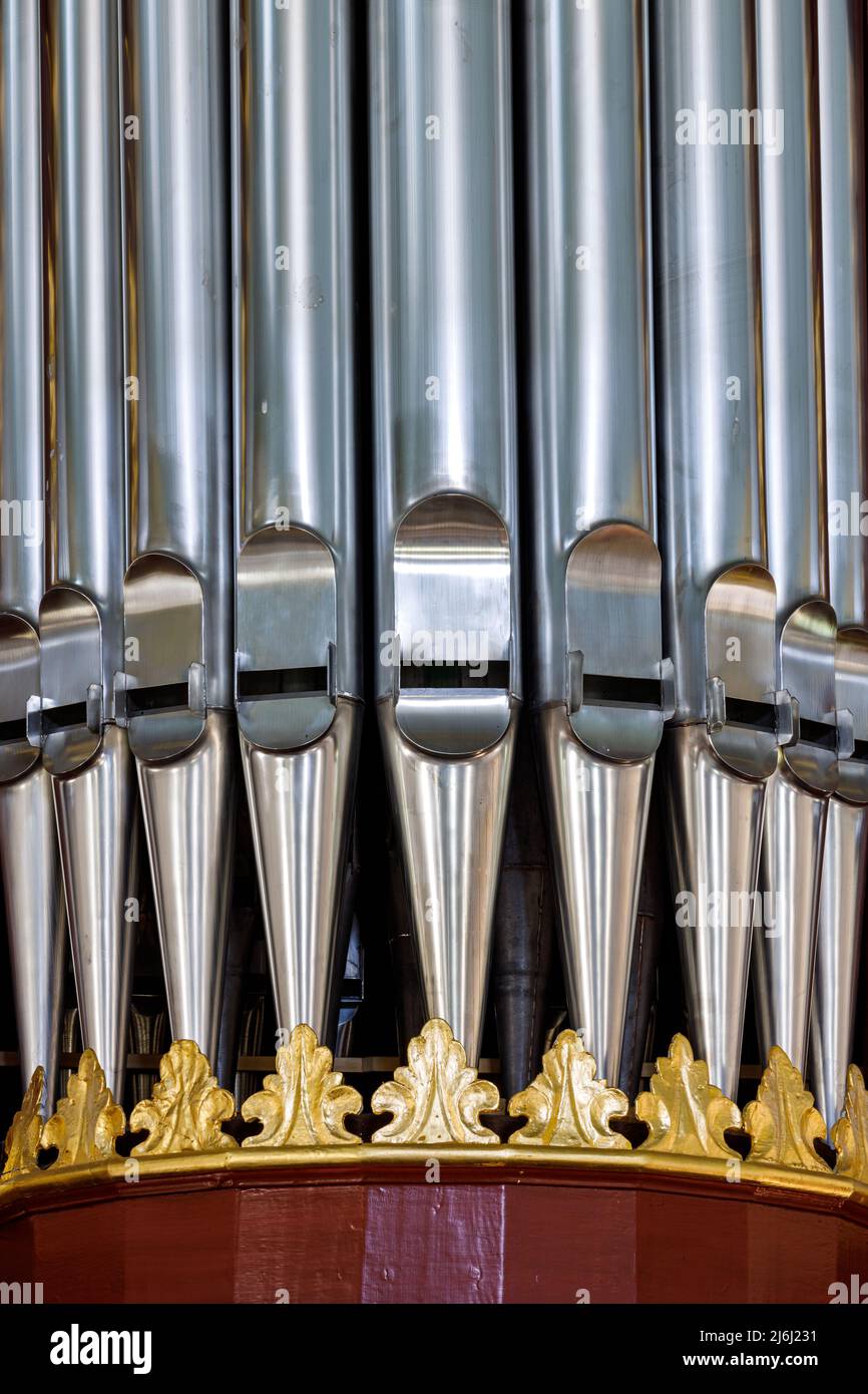 Old metal organ pipes in a church Stock Photo - Alamy