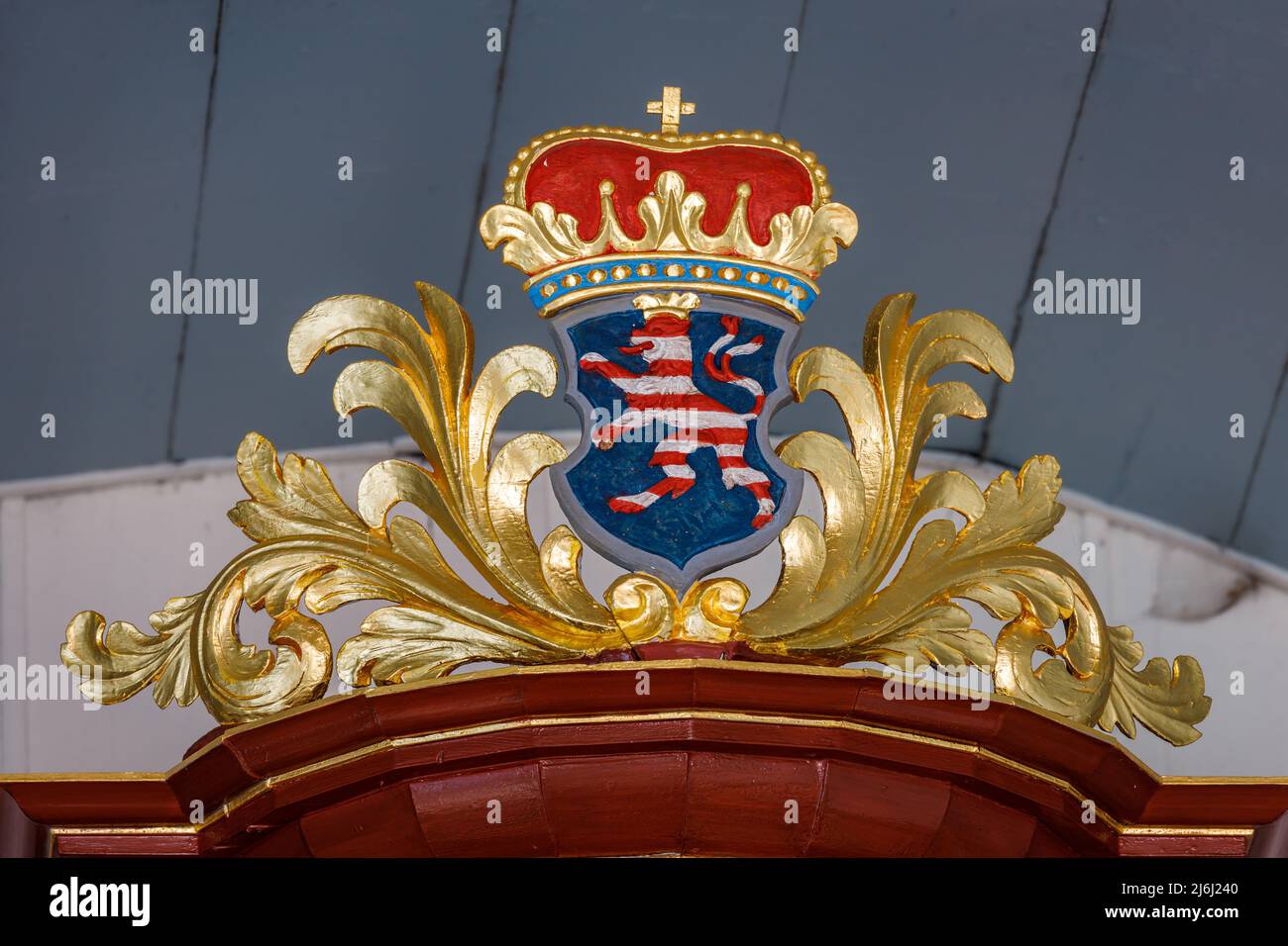 The coat of arms of the house of Hesse in the Church of Sünna in ...