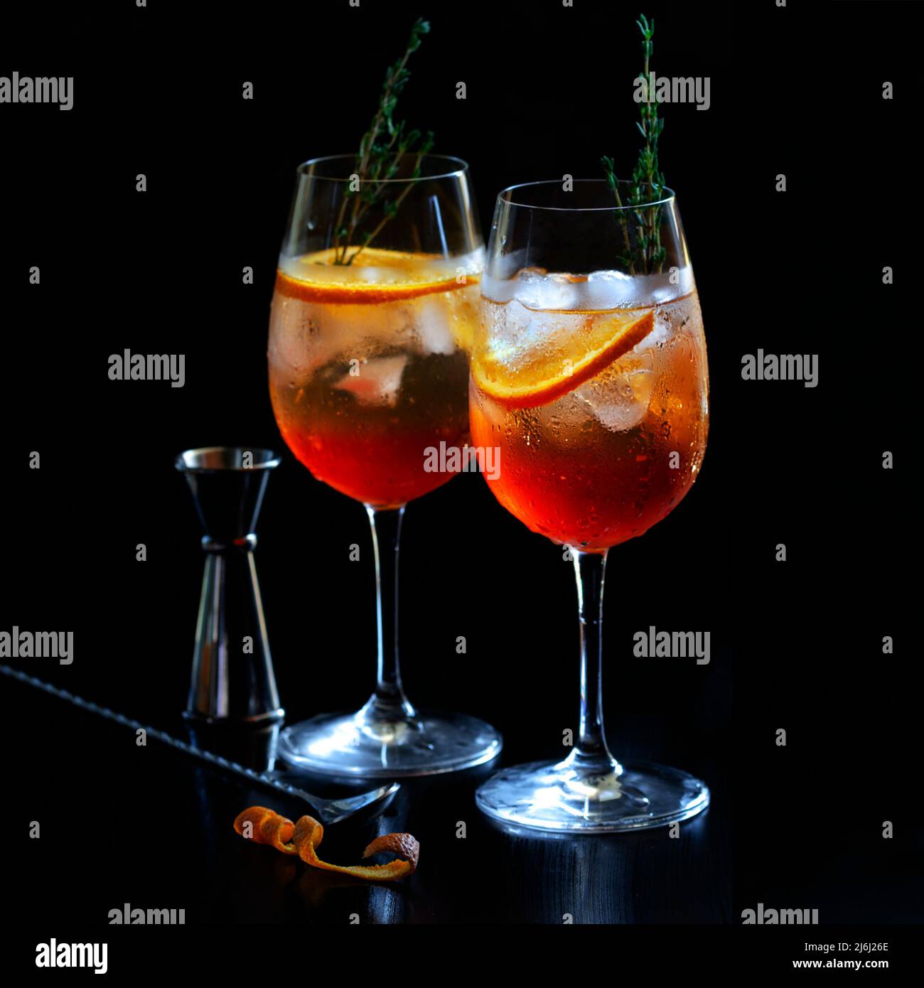 Aperol Stpritz with bartender tools in the bar. Classic Italian ...