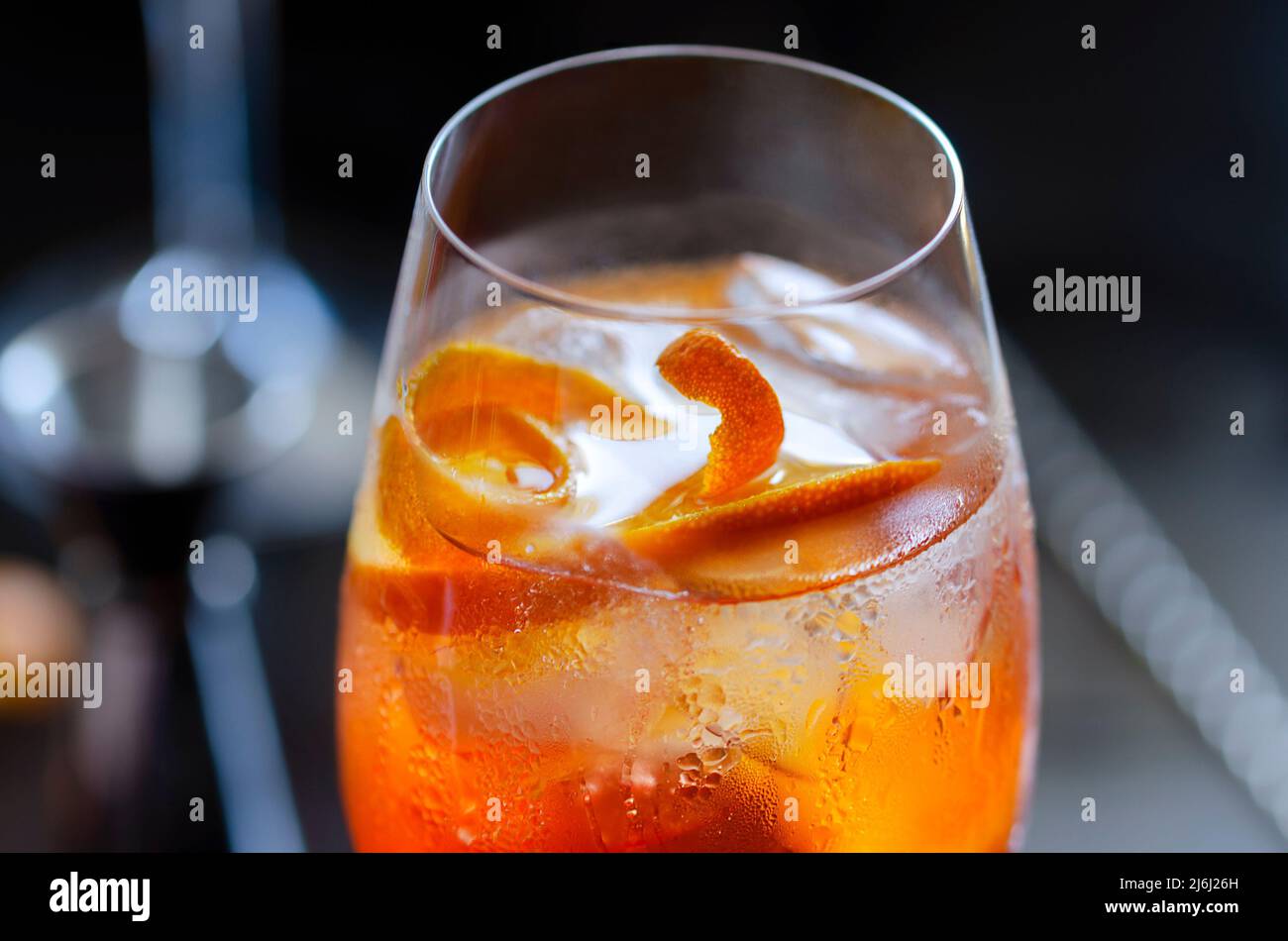 Aperol Stpritz with bartender tools in the bar. Classic Italian ...