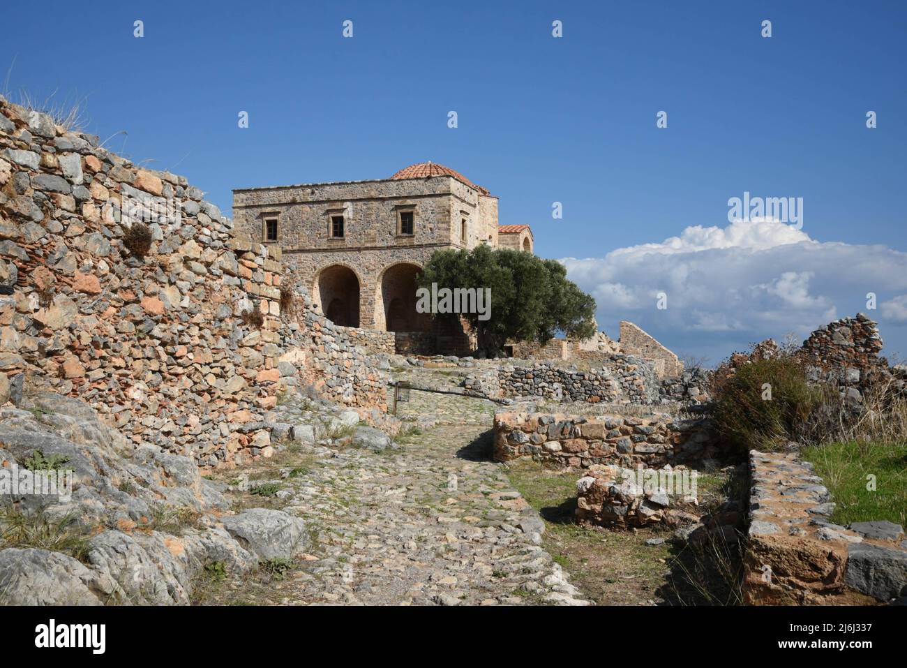 Landscape with scenic view of Aghia Sophia a 12th century octagonal ...