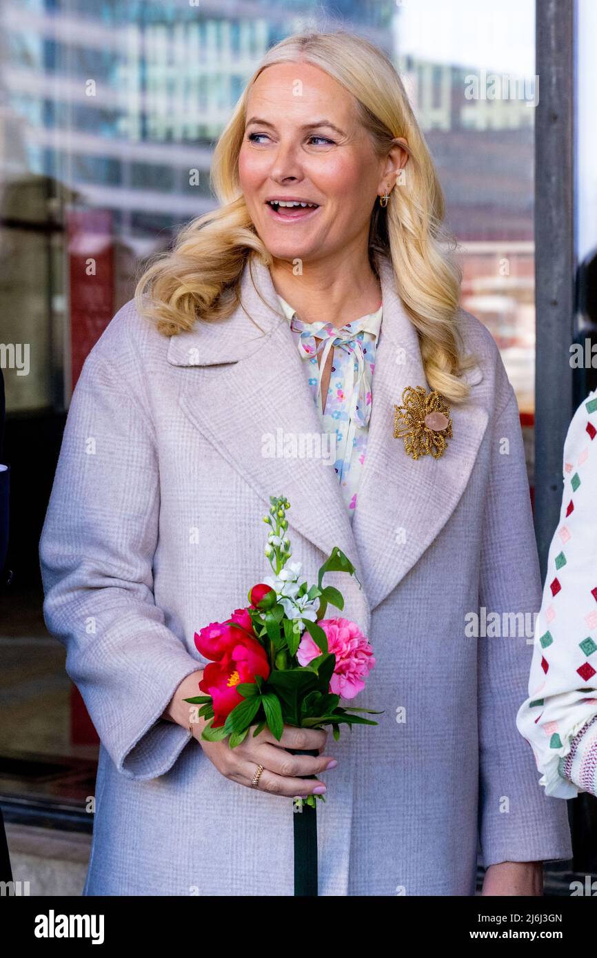 Princess Mette-Marit of Norway during a visit to Karolinska Institutet ...